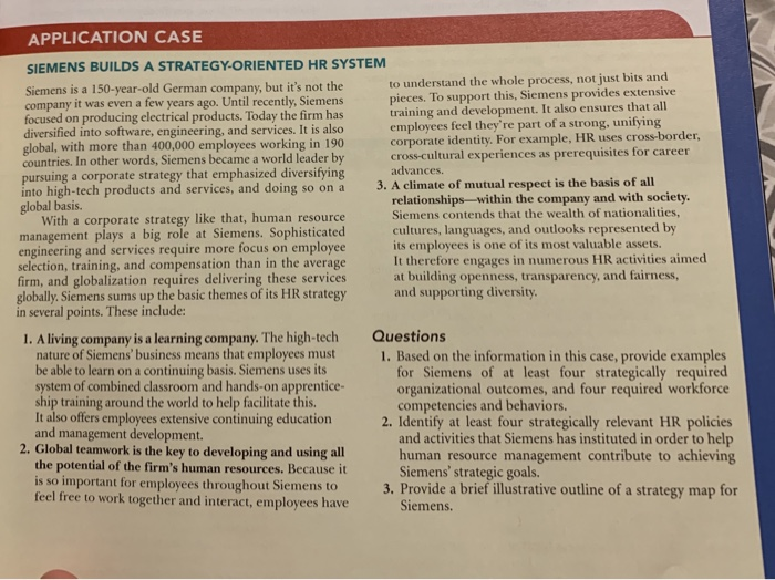 Solved APPLICATION CASE SIEMENS BUILDS A STRATEGY-ORIENTED | Chegg.com