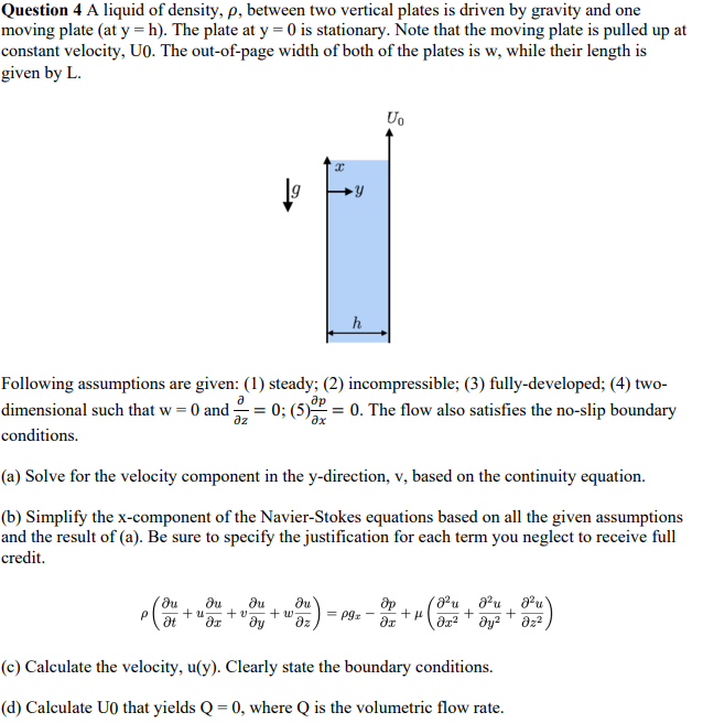 Solved Question 4 A liquid of density, ρ, between two | Chegg.com