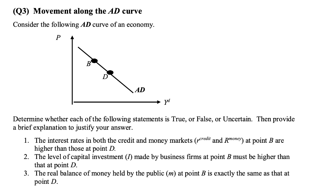 Solved (Q3) Movement along the AD curve Consider the | Chegg.com