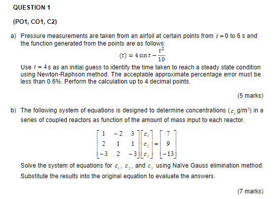 Solved QUESTION 1 (P01, CO1, C2) a) Pressure measurements | Chegg.com