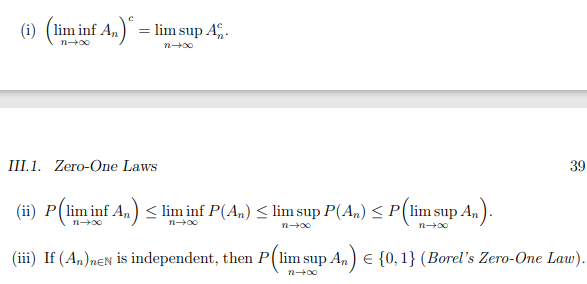 Solved (i) (lim inf An)* = lim sup 4 1-00 III.1. Zero-One | Chegg.com