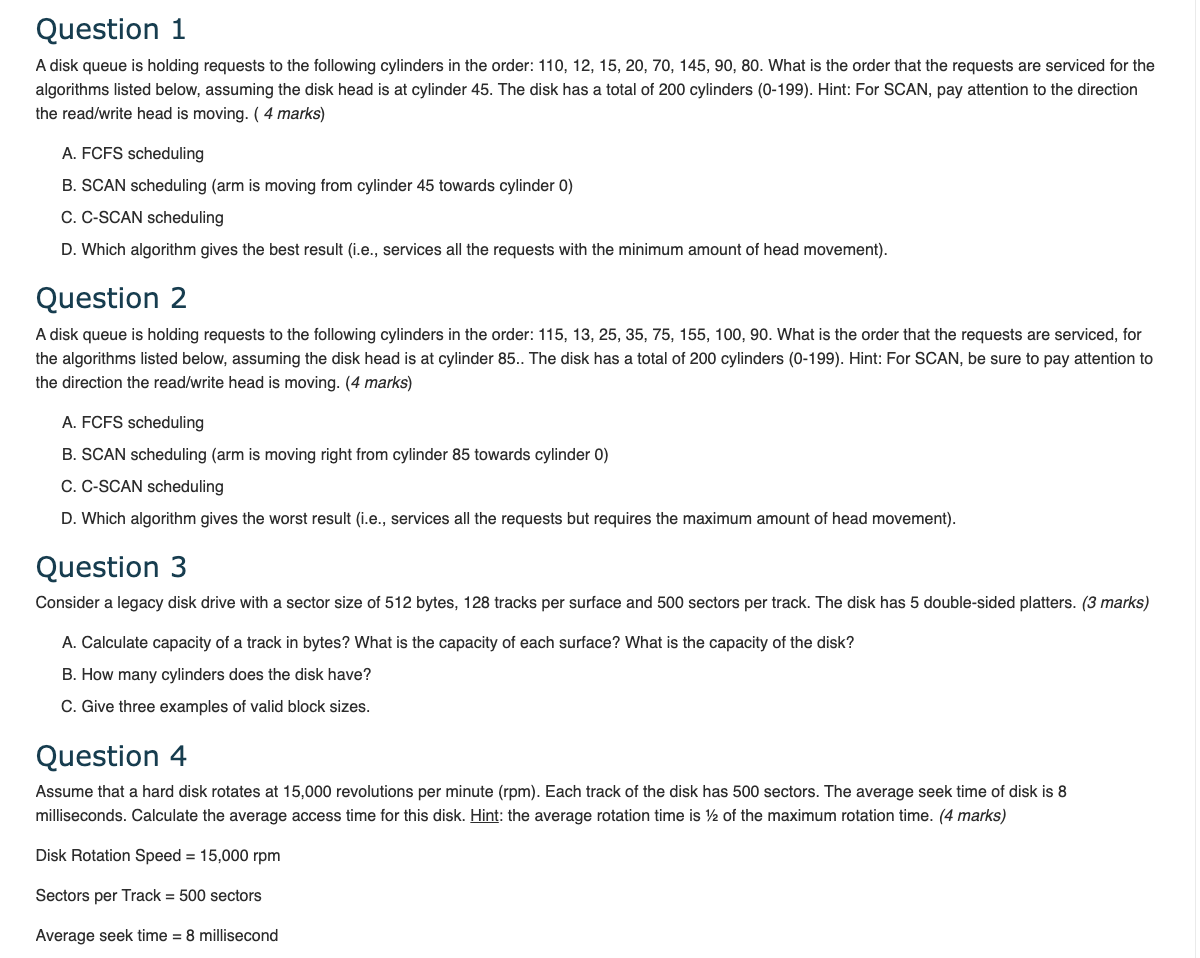 Solved Question 1A disk queue is holding requests to the | Chegg.com