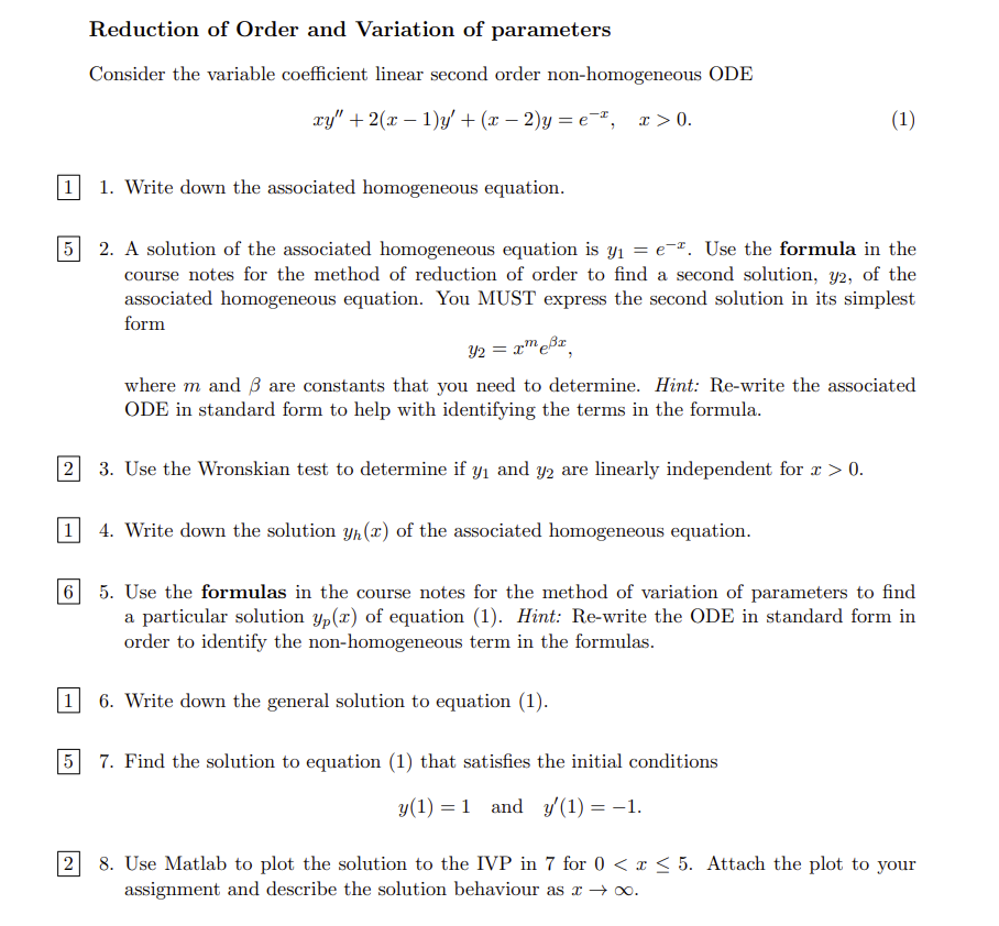 Solved Reduction of Order and Variation of parameters | Chegg.com