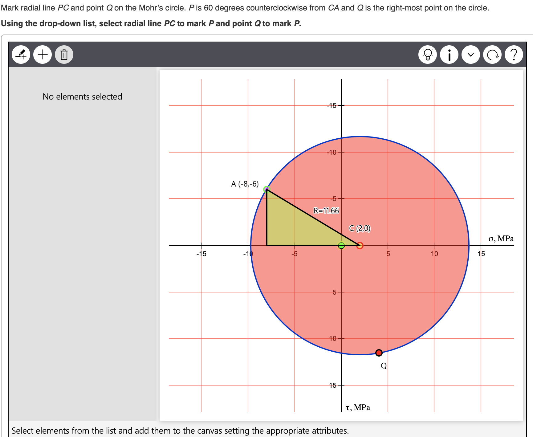 Solved lark radial line PC and point Q on the Mohr's circle. | Chegg.com