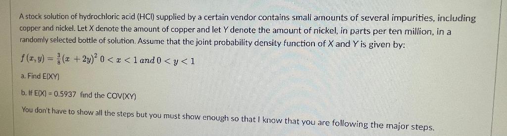 Solved A stock solution of hydrochloric acid (HCI) supplied | Chegg.com
