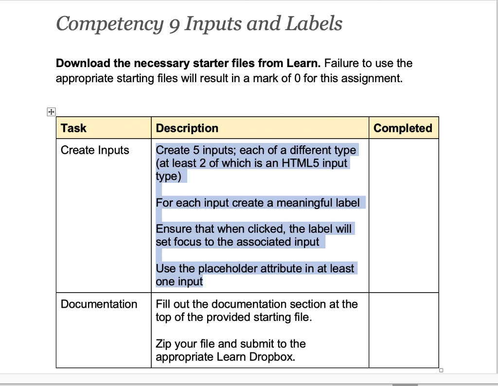 Solved Competency 9 Inputs and Labels Download the necessary | Chegg.com