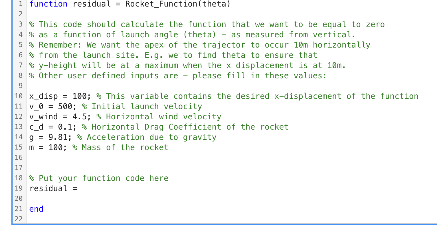 Solved function residual = Rocket_Function(theta) % This | Chegg.com