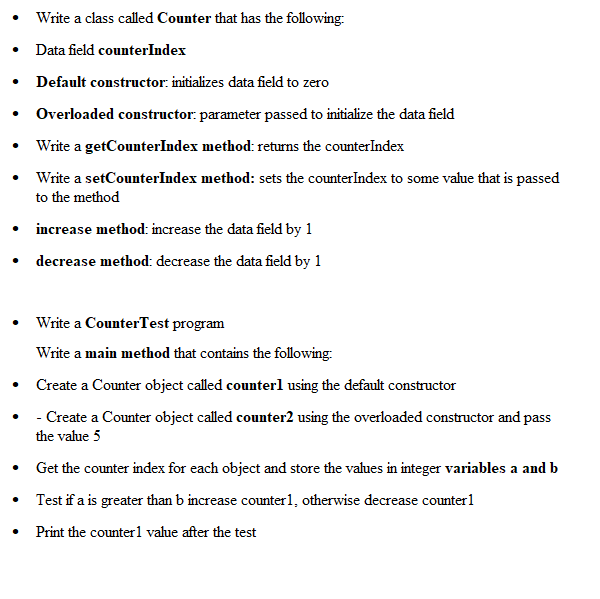 Solved Write a class called Counter that has the following: | Chegg.com