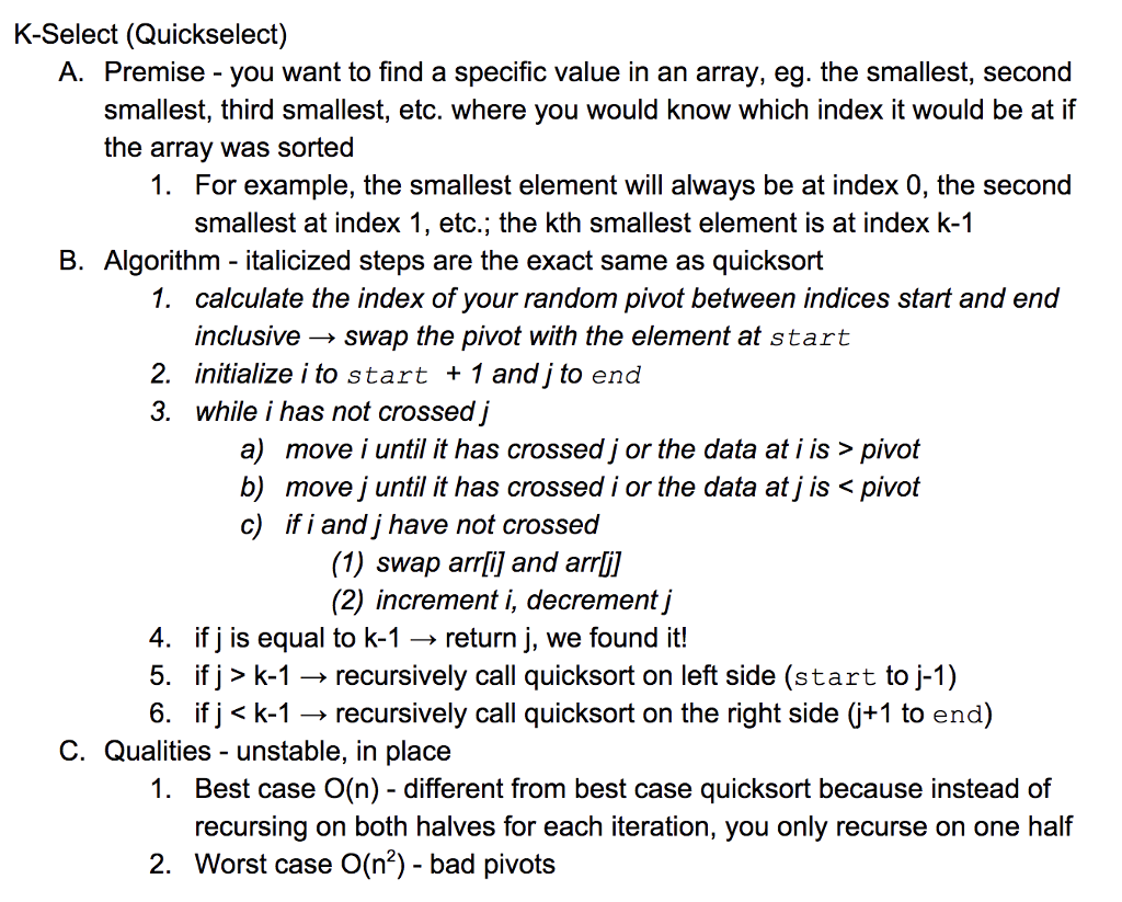 Implement kth select. * * Use the provided | Chegg.com
