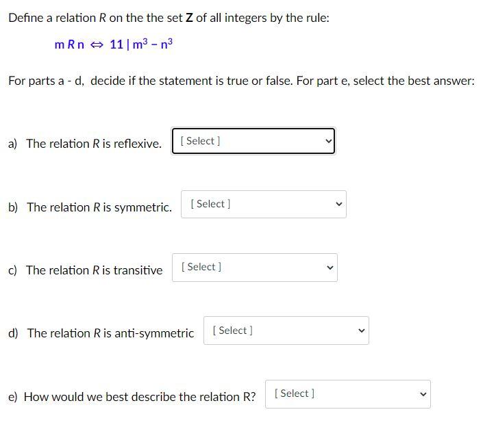 Solved Define a relation R on the the set Z of all integers | Chegg.com