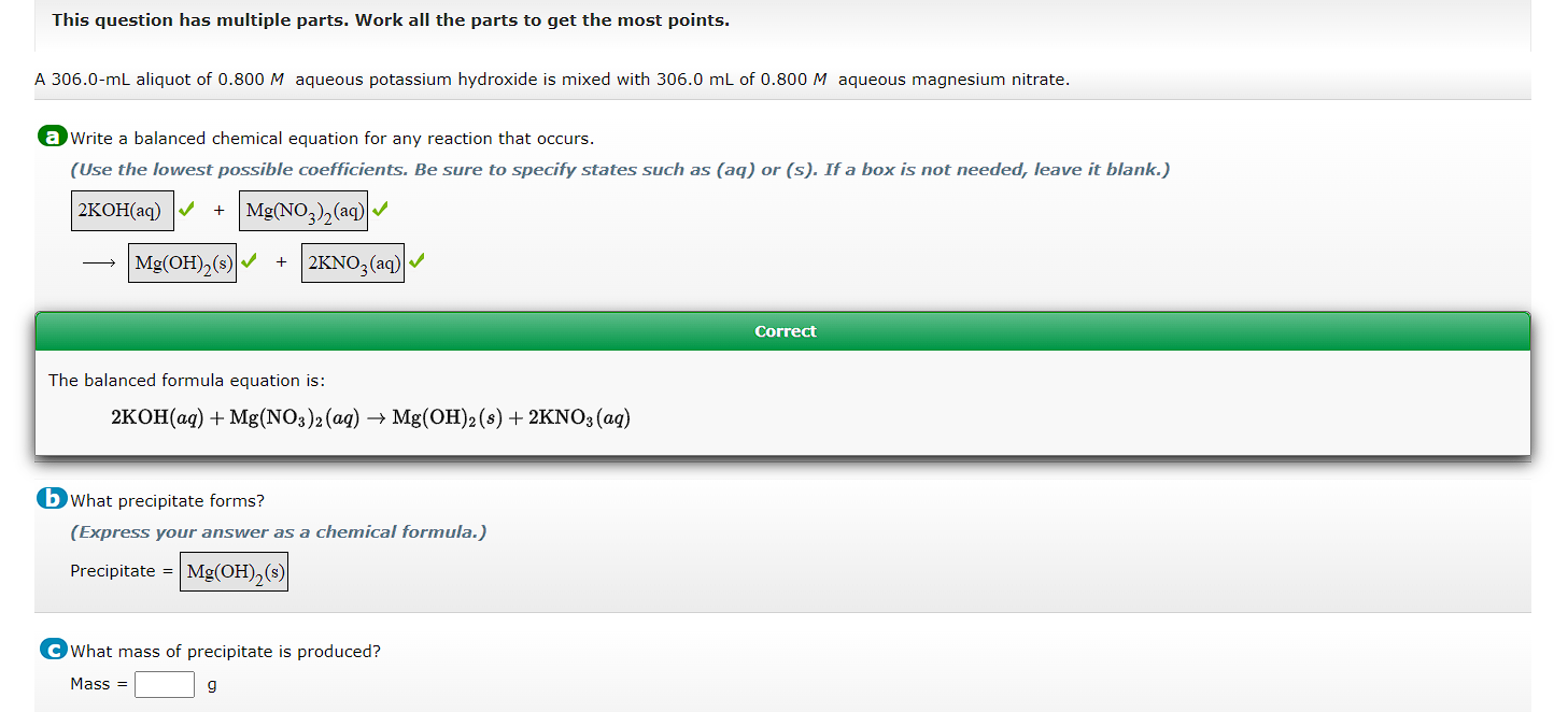 Solved (1). What mass of the precipitate is produced? (2). | Chegg.com