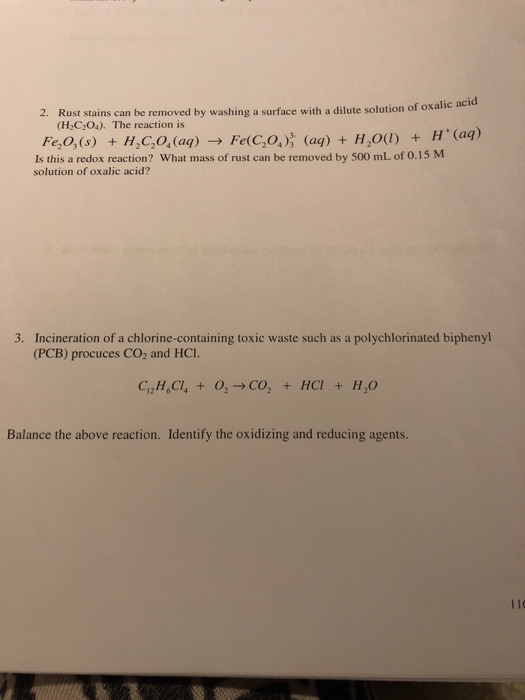 Solved 2. lution of oxalic acid Rust stains can be removed | Chegg.com