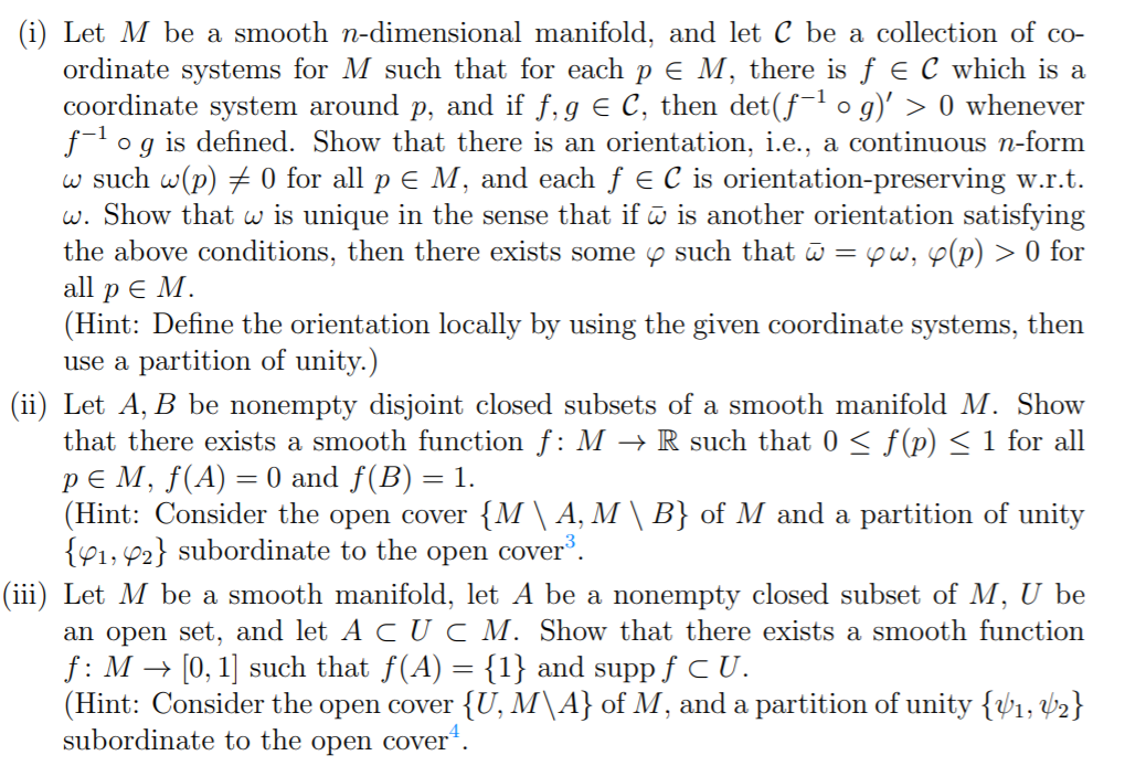 Solved (i) Let M be a smooth n-dimensional manifold, and let | Chegg.com