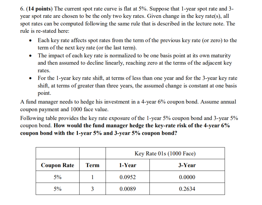 6. (14 points) The current spot rate curve is flat at | Chegg.com