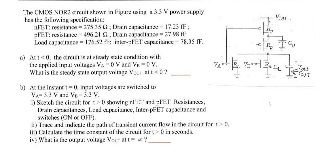 Solved VDD The CMOS NOR2 circuit shown in Figure using a 3.3 | Chegg.com
