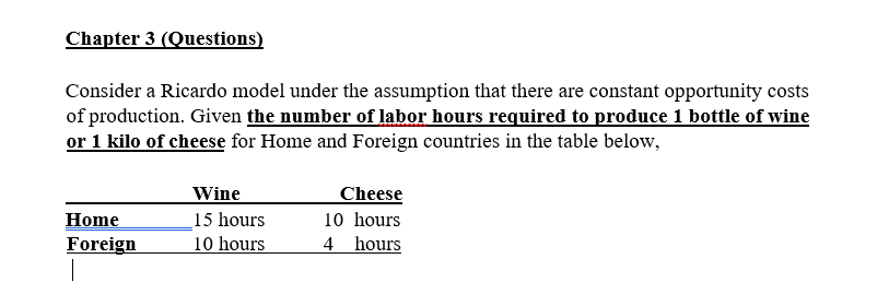 Chapter 3 (Questions) Consider a Ricardo model under | Chegg.com