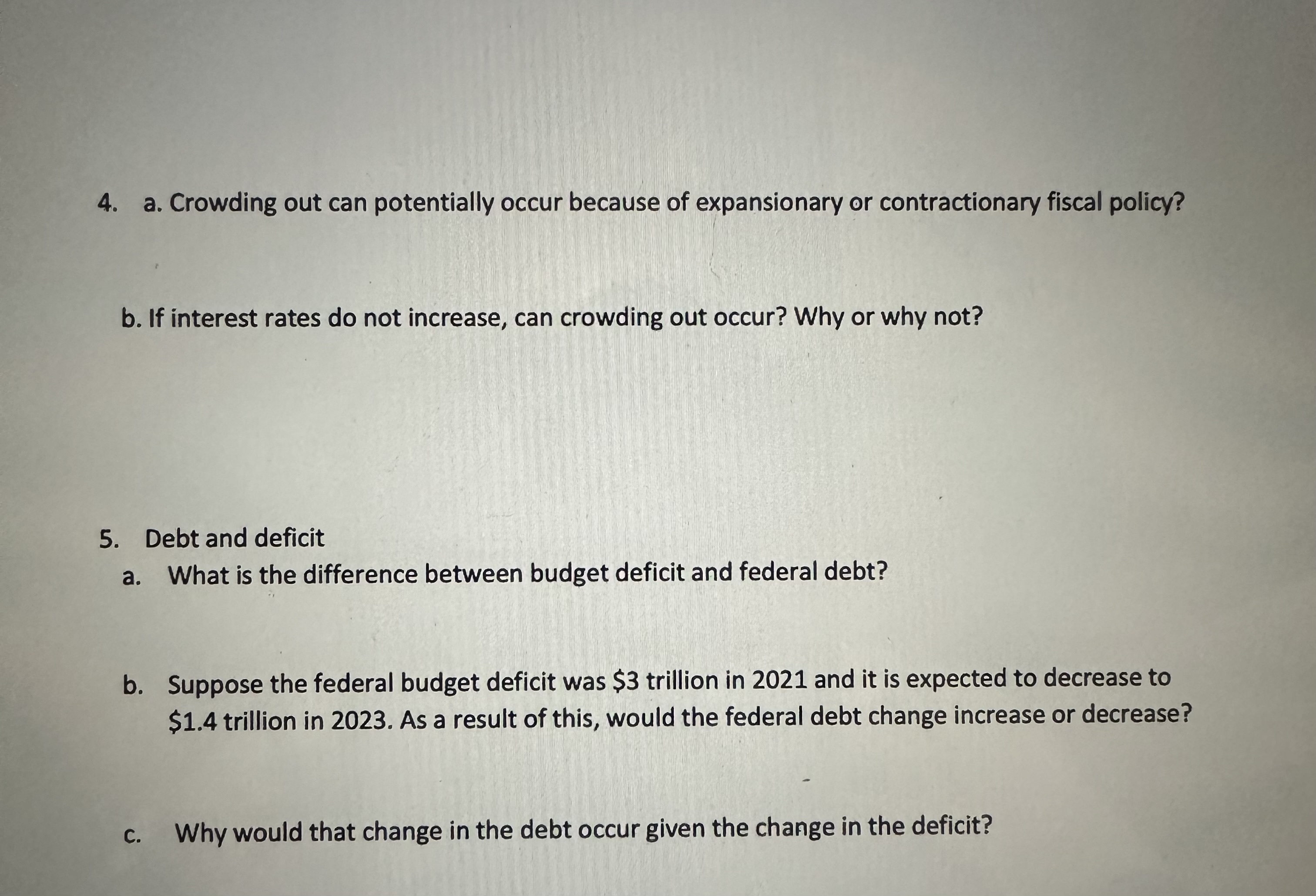 Solved 4. a. Crowding out can potentially occur because of | Chegg.com