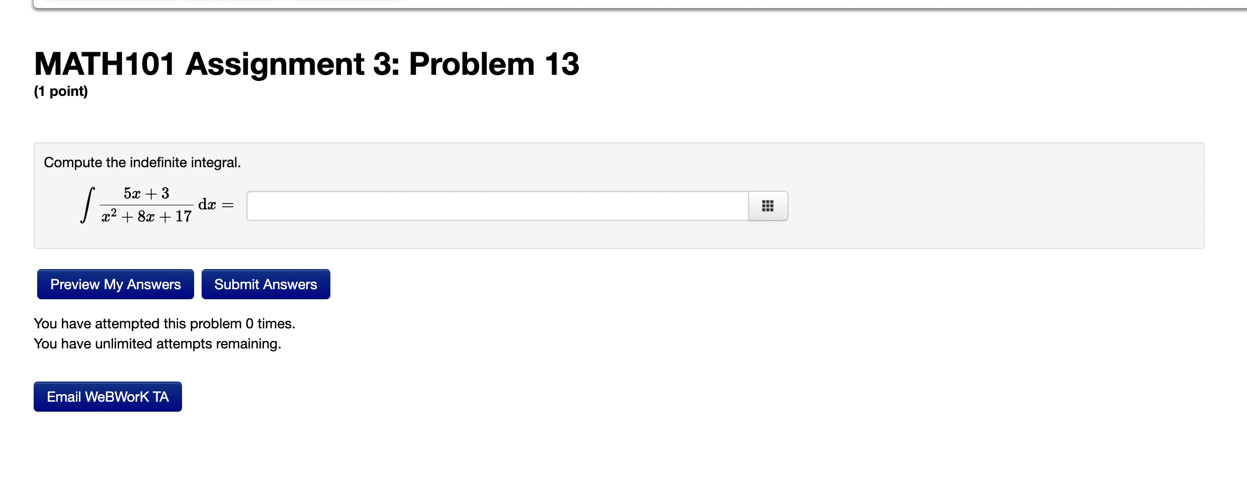 Solved MATH101 Assignment 3: Problem 13 (1 point) Compute | Chegg.com