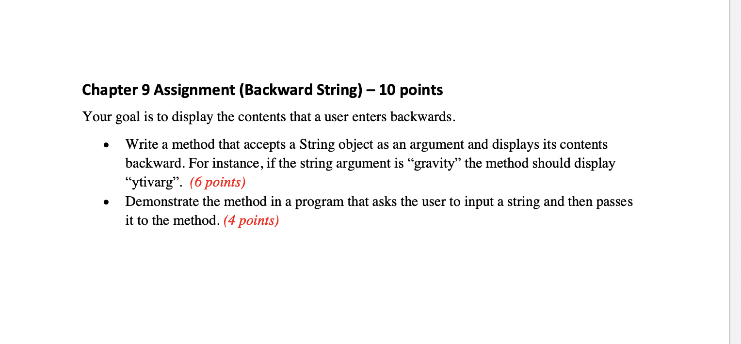 Solved Chapter 9 Assignment (Backward String) – 10 points | Chegg.com