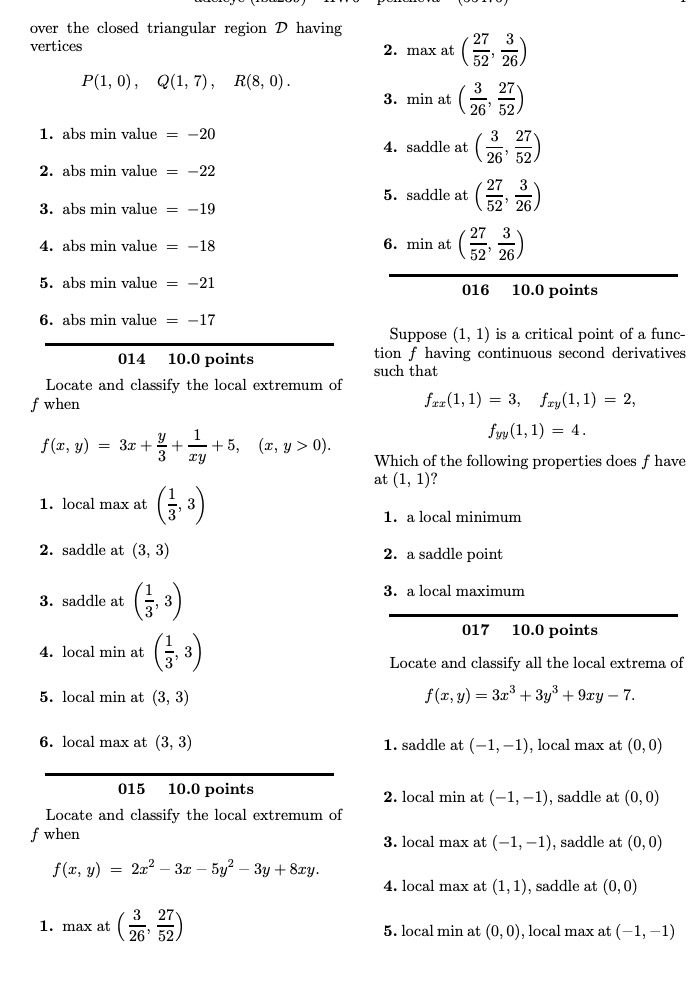 Solved over the closed triangular region D having vertices | Chegg.com