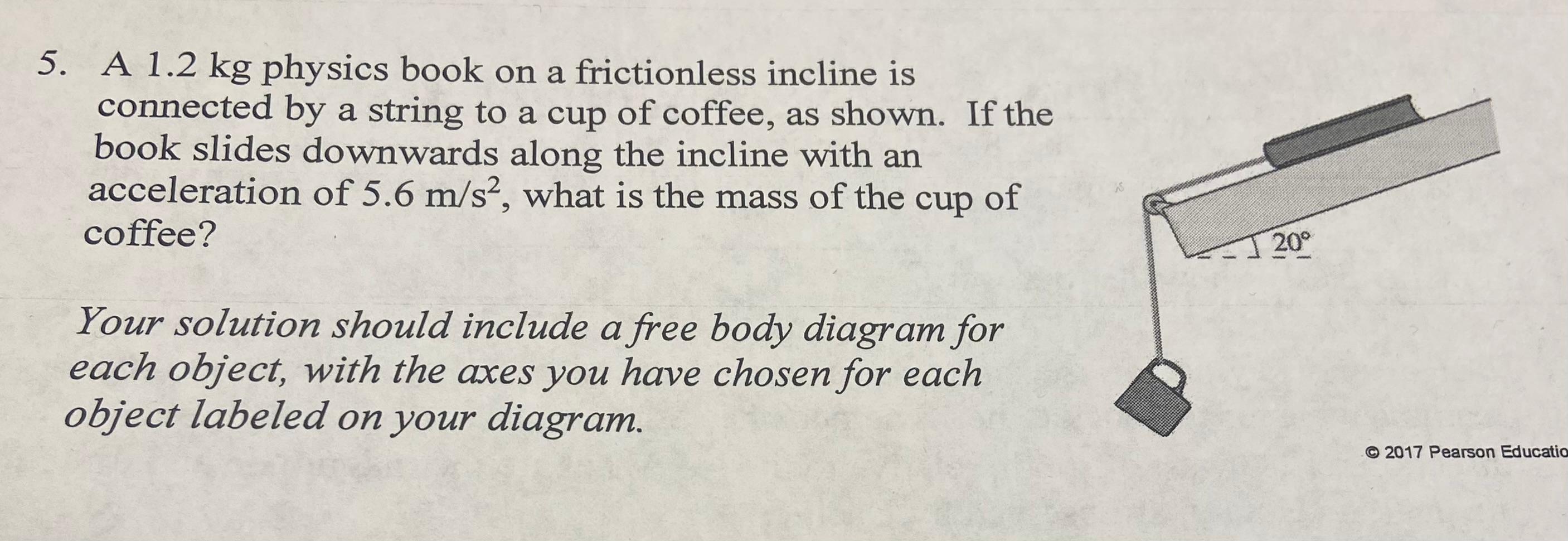 Solved 5. A 1.2 kg physics book on a frictionless incline is | Chegg.com