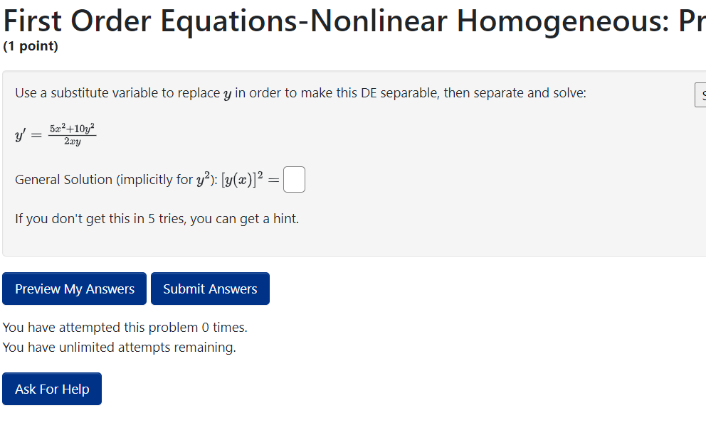 Solved First Order Equations Nonlinear Homogeneous Problem