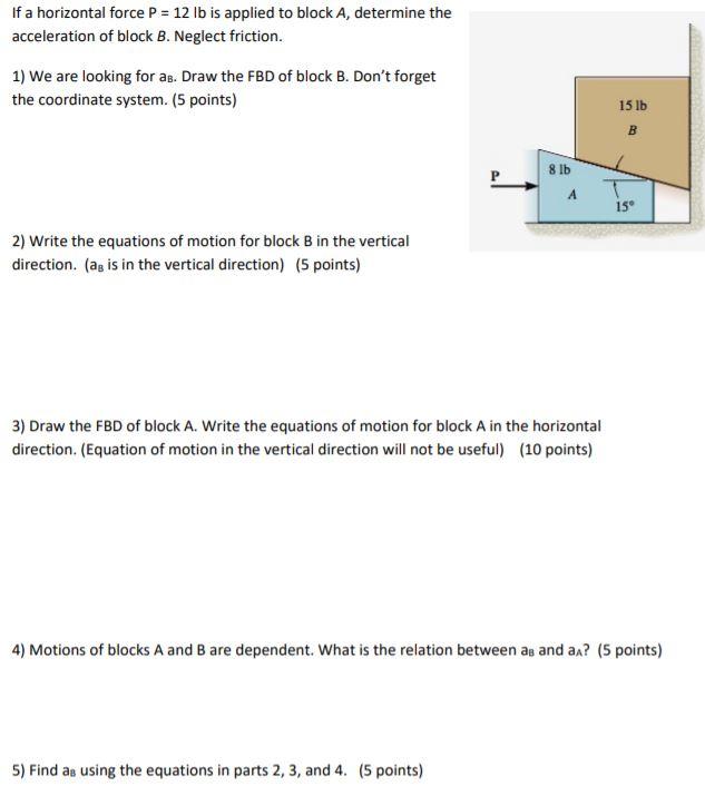 Solved If a horizontal force P = 12 lb is applied to block | Chegg.com
