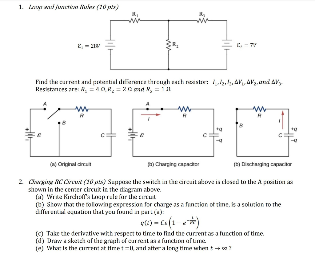 Solved 1. Loop and Junction Rules (10 pts) Find the current | Chegg.com