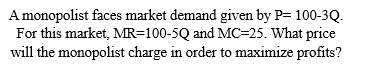 Solved A monopolist faces market demand given by | Chegg.com