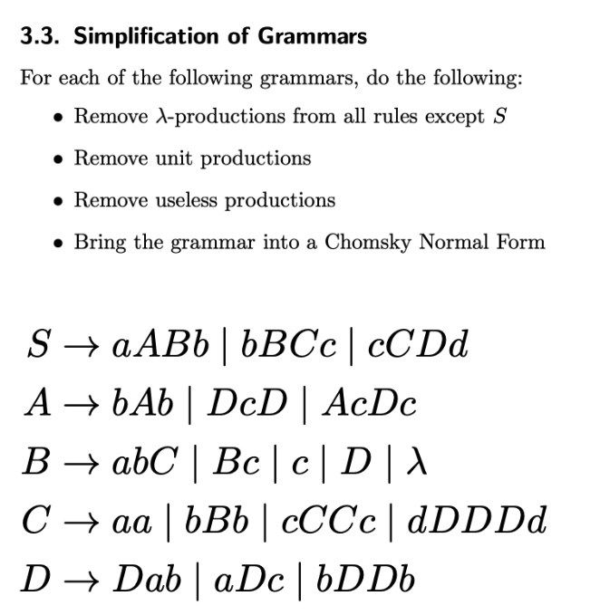 Solved 3.3. Simplification of Grammars For each of the | Chegg.com