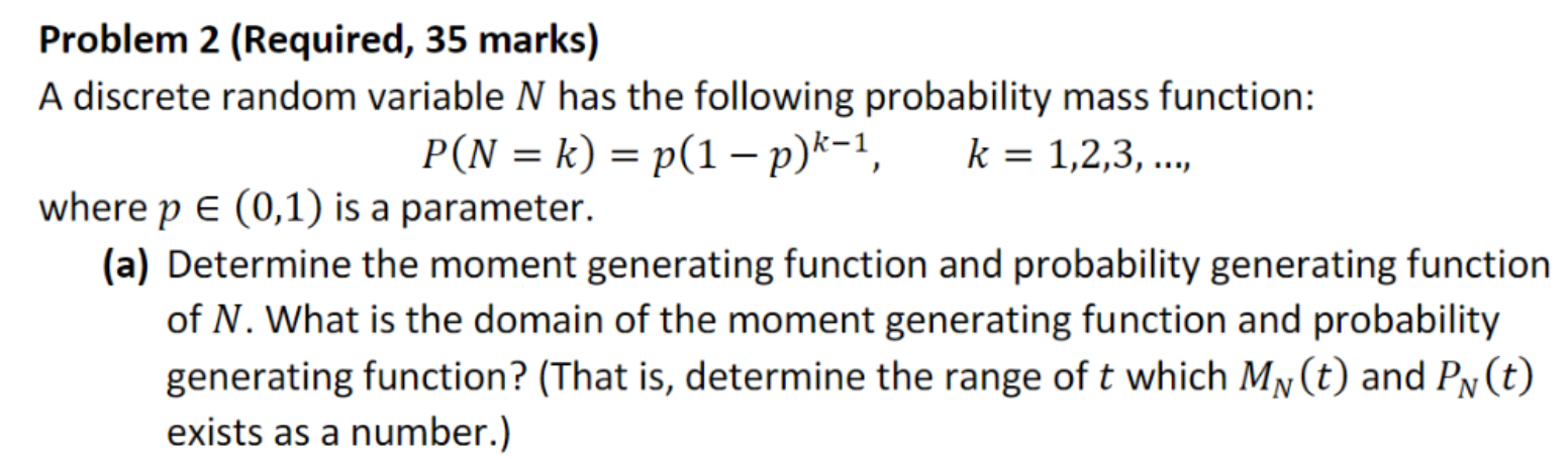 Solved A discrete random variable N has the following | Chegg.com