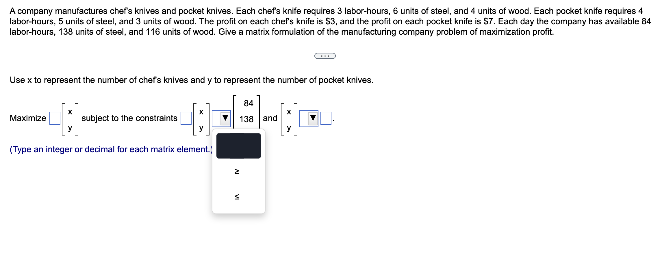 Solved A company manufactures chef's knives and pocket | Chegg.com