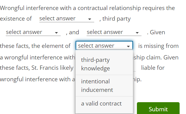 Solved Wrongful interference with a contractual relationship | Chegg.com