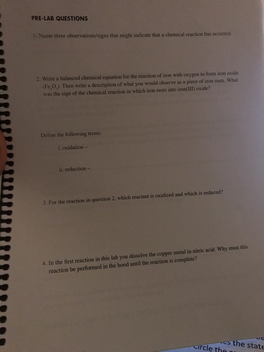 Solved PRE-LAB QUESTIONS 1. Name three observations/signs | Chegg.com