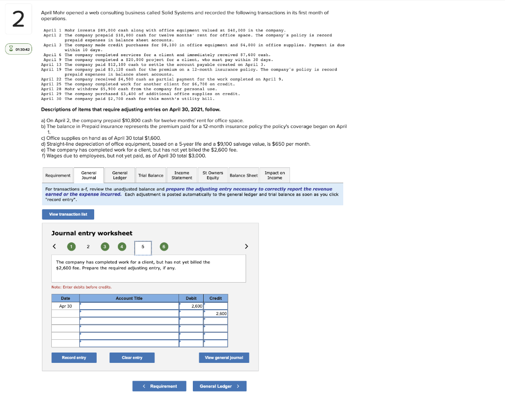 Solved 2 01:31:06 April Mohr opened a web consulting | Chegg.com