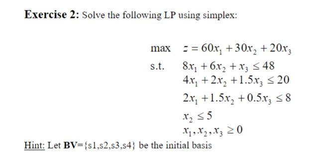 Solved Exercise 2: Solve the following LP using simplex: max | Chegg.com