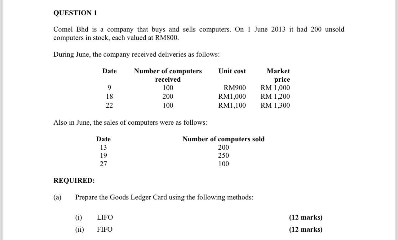 Solved Comel Bhd is a company that buys and sells computers. | Chegg.com