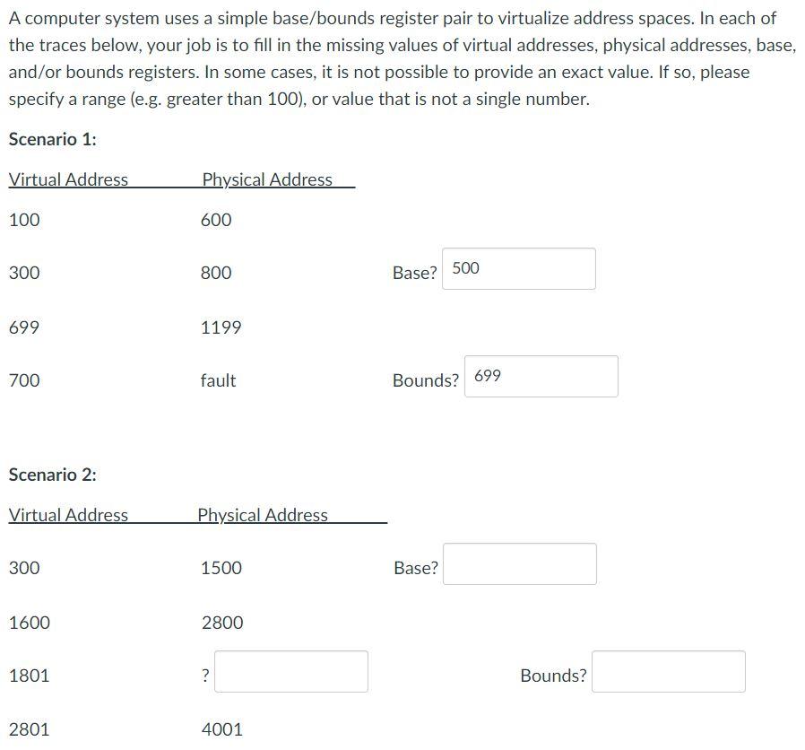 Solved A computer system uses a simple base/bounds register | Chegg.com