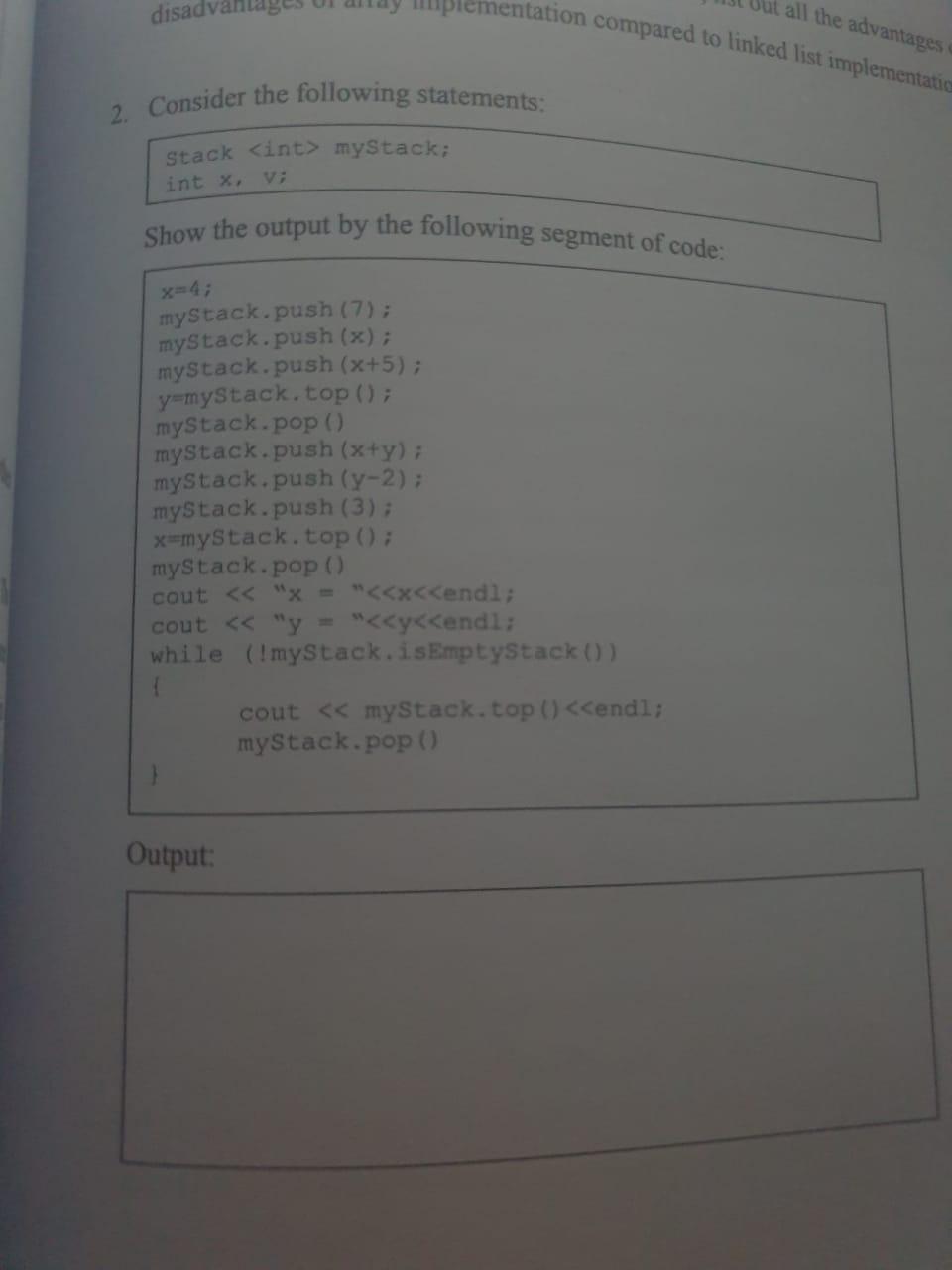 Solved all the advantages lementation compared to linked | Chegg.com