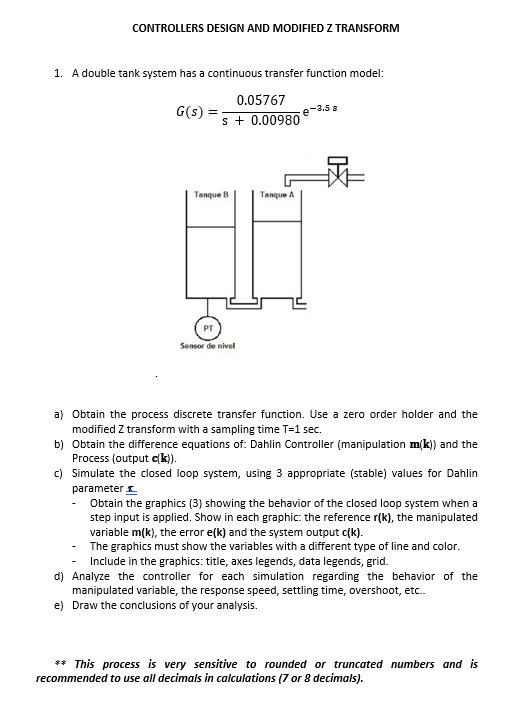 CONTROLLERS DESIGN AND MODIFIED Z TRANSFORM 1. A | Chegg.com