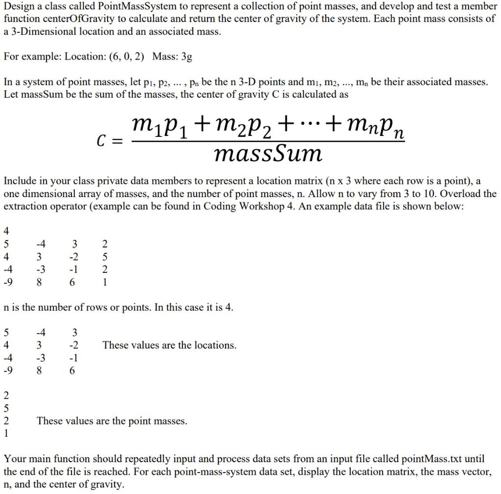 Solved Design a class called PointMassSystem to represent a | Chegg.com