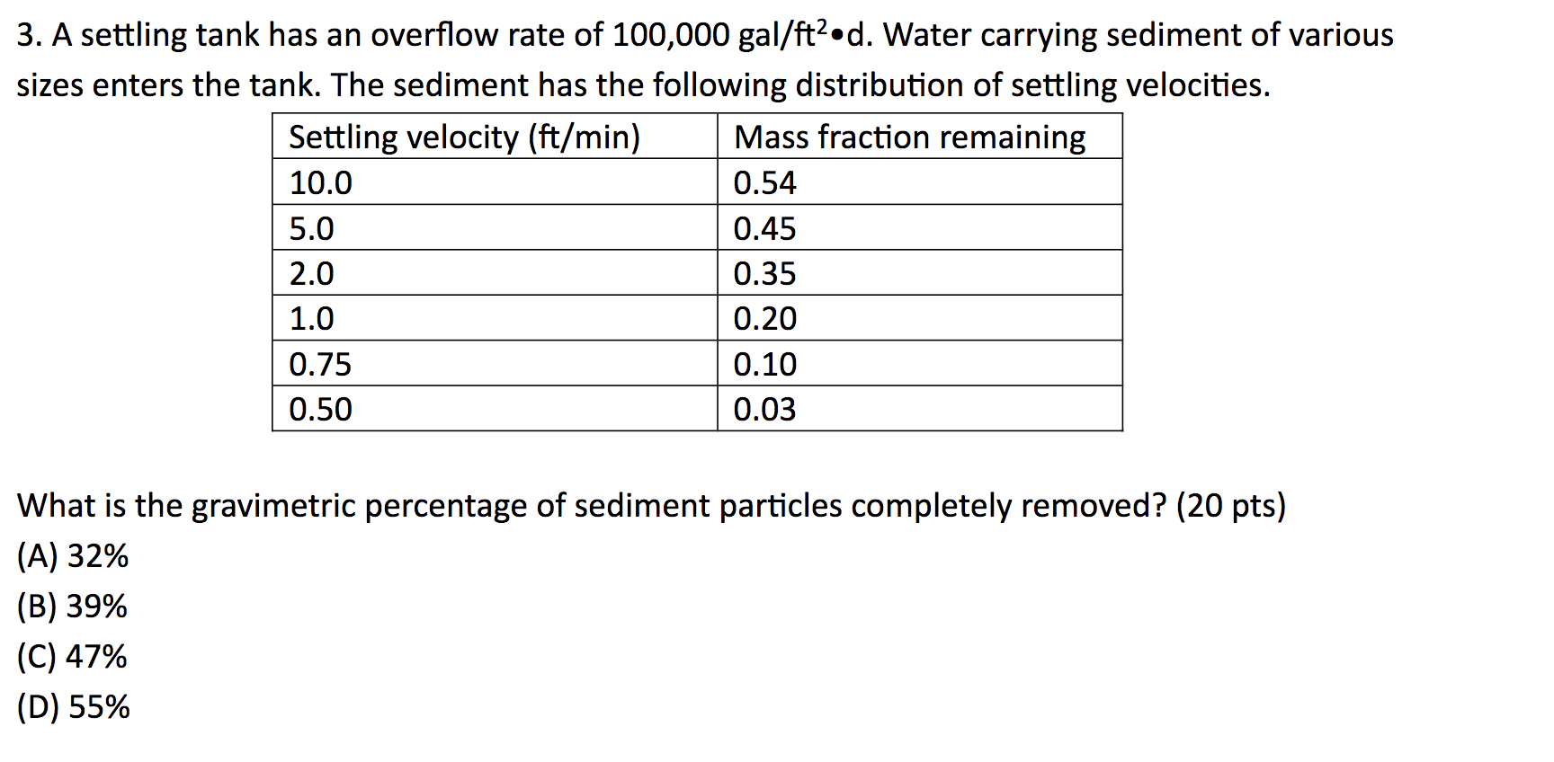 Solved 3. A settling tank has an overflow rate of | Chegg.com