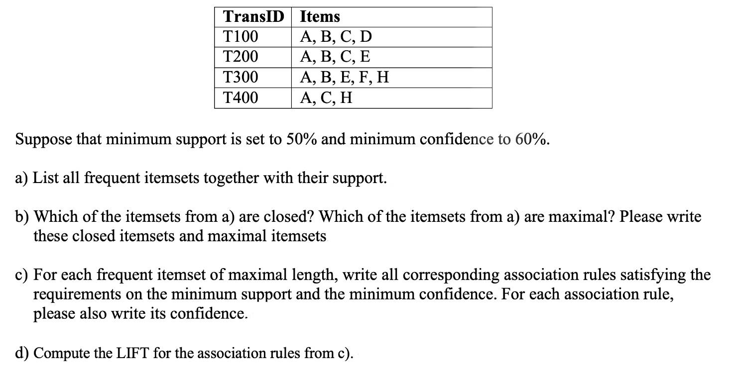 Solved Suppose that minimum support is set to 50% and | Chegg.com