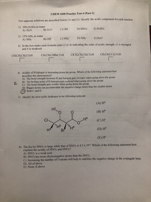 Solved CHEM 1040 Practice Test-4 (Part-1) solutions are | Chegg.com