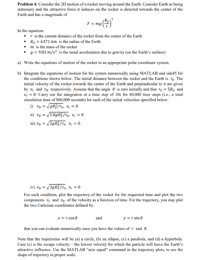 Solved Problem 4: Consider the 2D motion of a rocket moving | Chegg.com