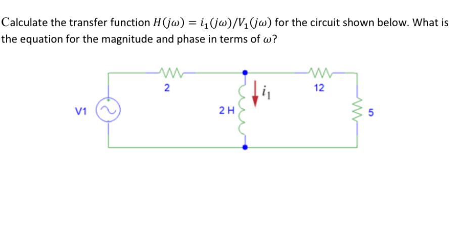 Solved Calculate the transfer function H(jω)=i1jωV1(jω) ﻿for | Chegg.com
