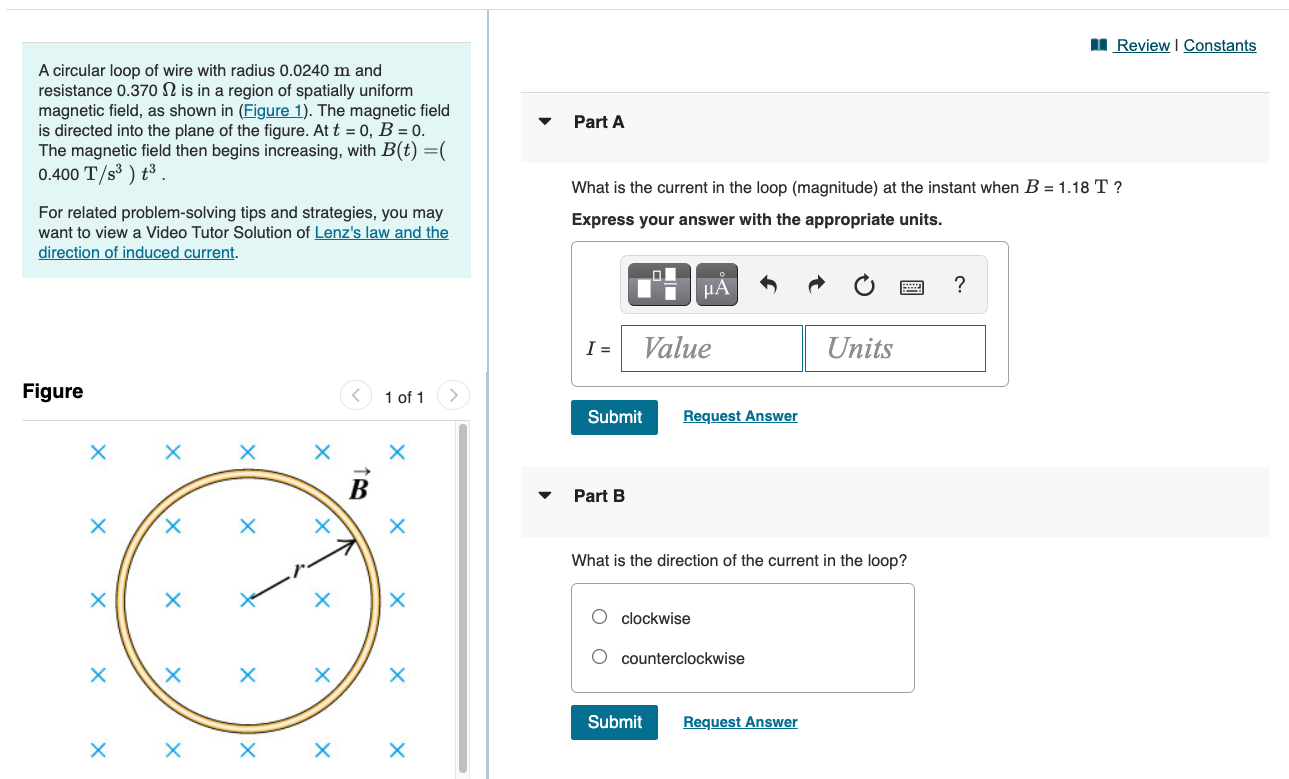 Solved Review Constants A circular loop of wire with radius | Chegg.com