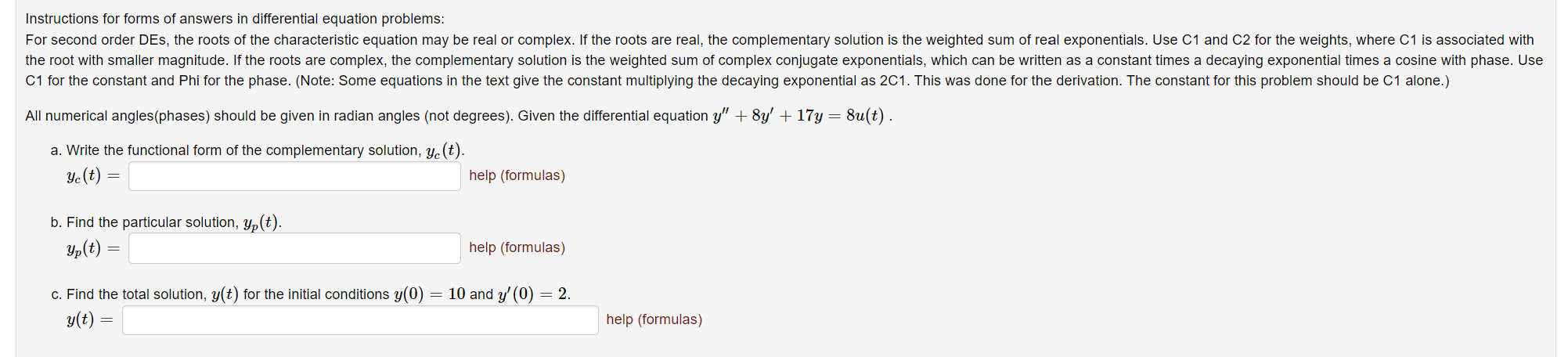 Solved Instructions for forms of answers in differential | Chegg.com