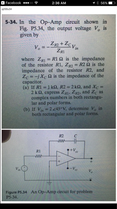 Solved In the Op-Amp circuit shown in Fig. P5.34, the output | Chegg.com