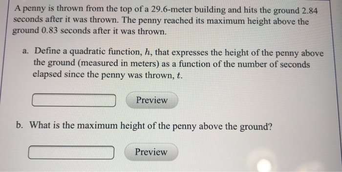 Solved A penny is thrown from the top of a 29.6-meter | Chegg.com